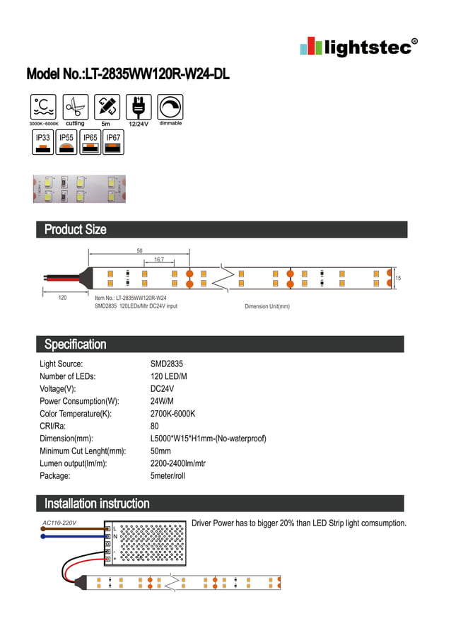 Lightstec led strip light 2835 120-dl | PDF
