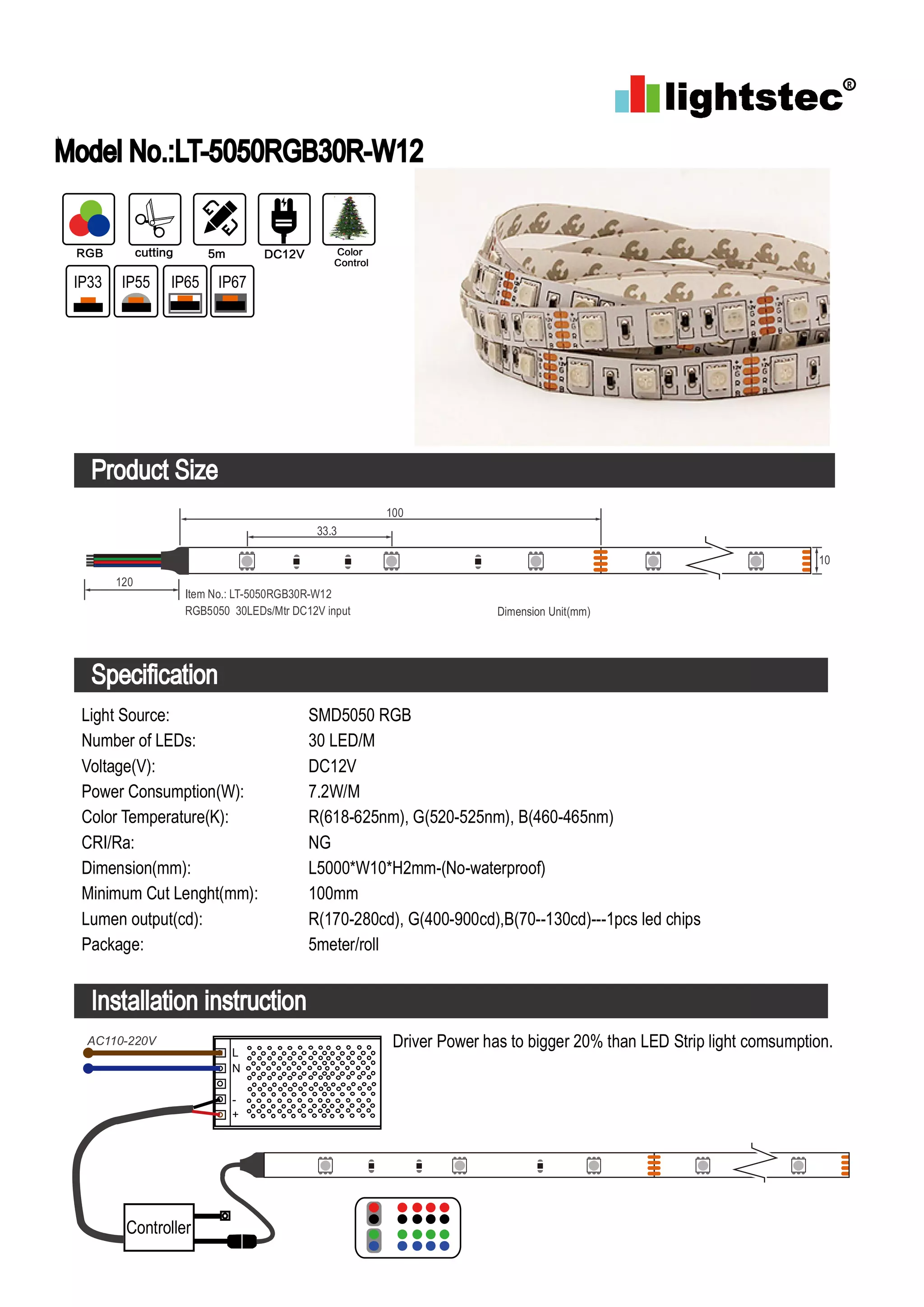 Lightstec led strip light 5050 30-rgb | PDF