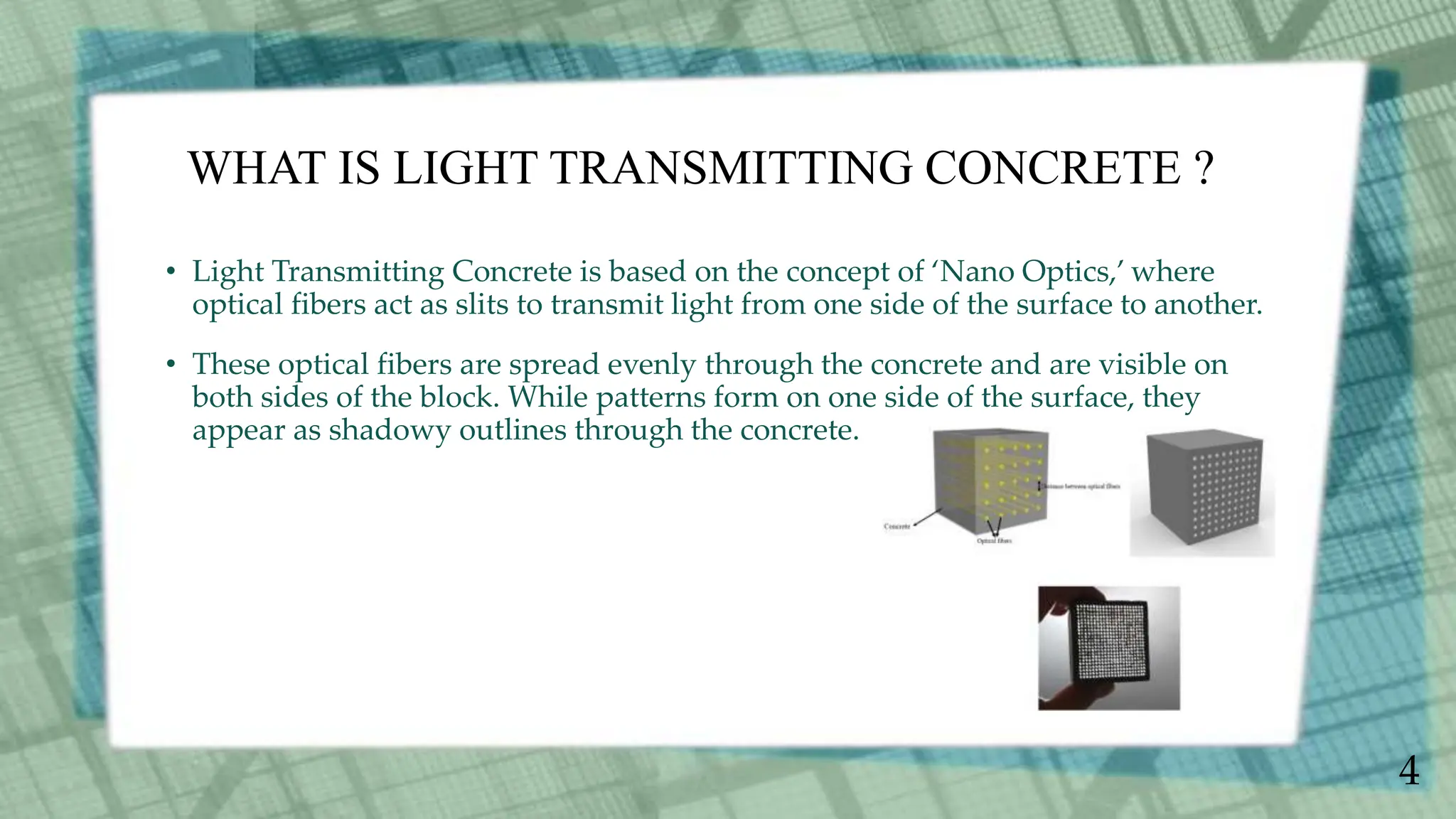 LIGHT TRANSMITTING CONCRETE.pptx nefind fjiij | PPT