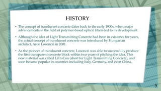 LIGHT TRANSMITTING CONCRETE.pptx nefind fjiij | PPT