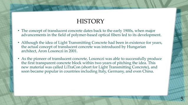 LIGHT TRANSMITTING CONCRETE.pptx nefind fjiij | PPT