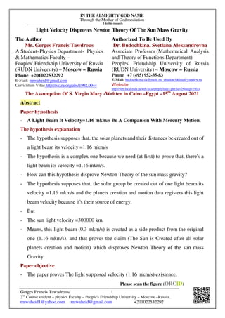 Light Velocity Disproves Newton Theory Of The Sun Mass Gravity | PDF