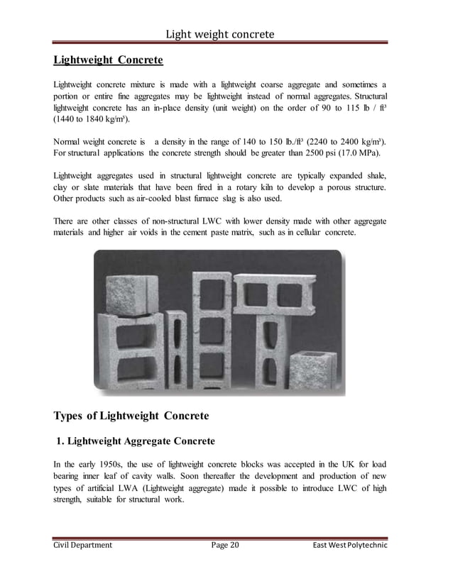 Light weight concrete | DOCX