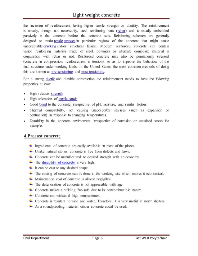 Light weight concrete | DOCX