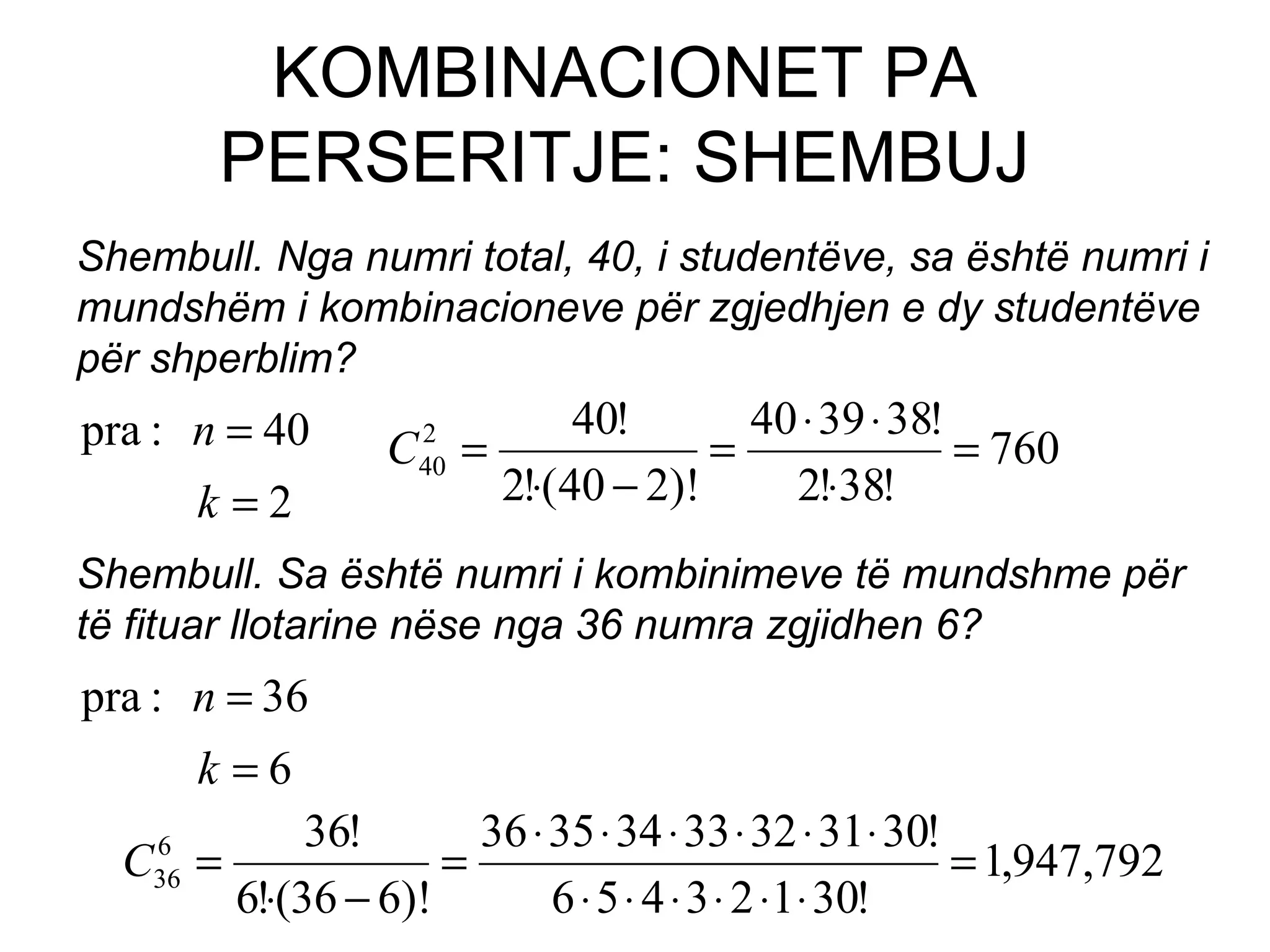 Ligjerata 10 permutacionet, kombinacionet, variacionet | PPT