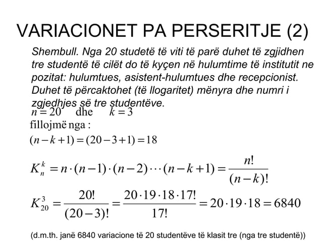 Ligjerata 10 permutacionet, kombinacionet, variacionet | PPT