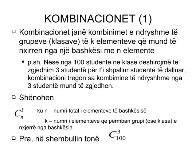 Ligjerata 10 permutacionet, kombinacionet, variacionet | PPT