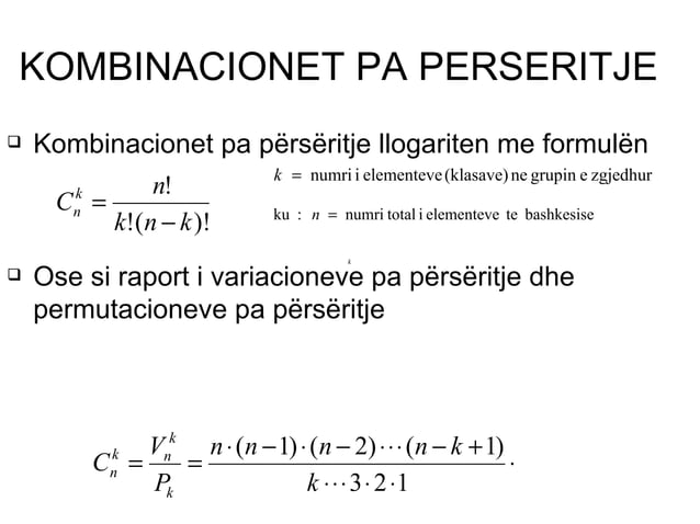 Ligjerata 10 permutacionet, kombinacionet, variacionet | PPT