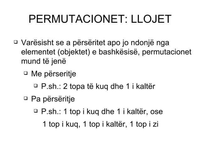 Ligjerata 10 permutacionet, kombinacionet, variacionet | PPT