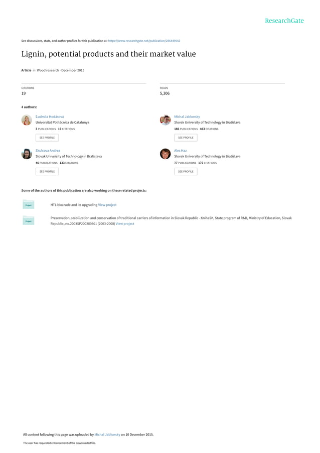 Lignin potential products | PDF