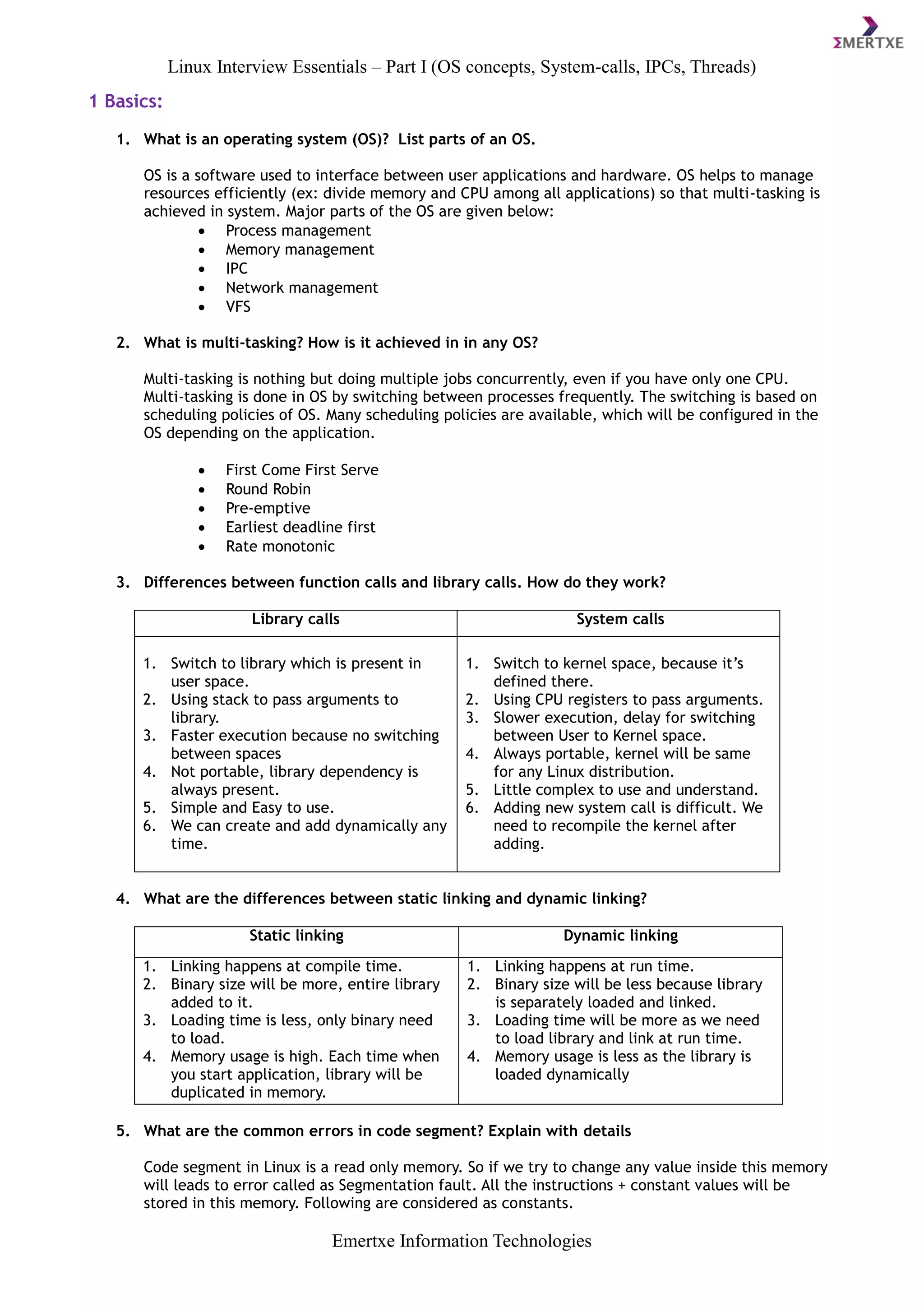 Linux Internals - Interview essentials - 1.0 | PDF | Operating Systems | Computer Software and ...