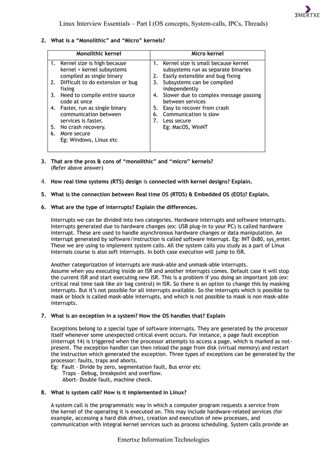 Linux Internals - Interview essentials - 1.0 | PDF | Operating Systems | Computer Software and ...