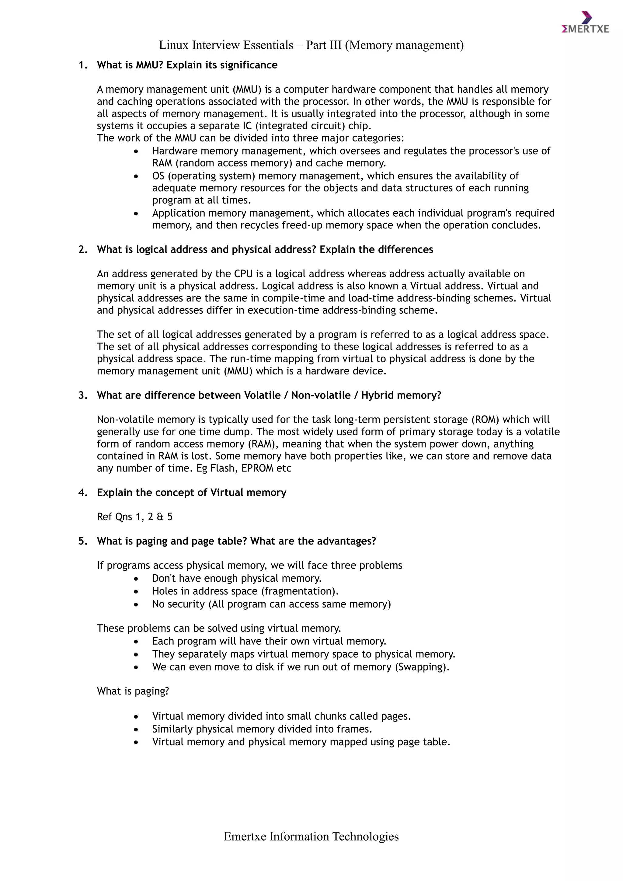 Linux Internals - Interview essentials 3.0 | PDF | Operating Systems | Computer Software and ...