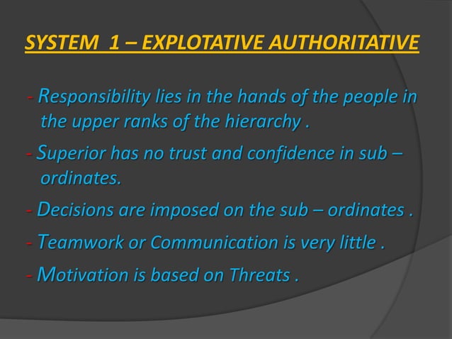 Likert's four systems on leadership | PPTX | Business | Business and ...
