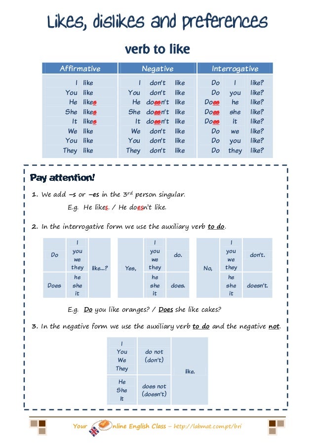 Likes, dislikes, preferences