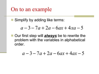 Combining Like Terms and Solving Equations | PPT
