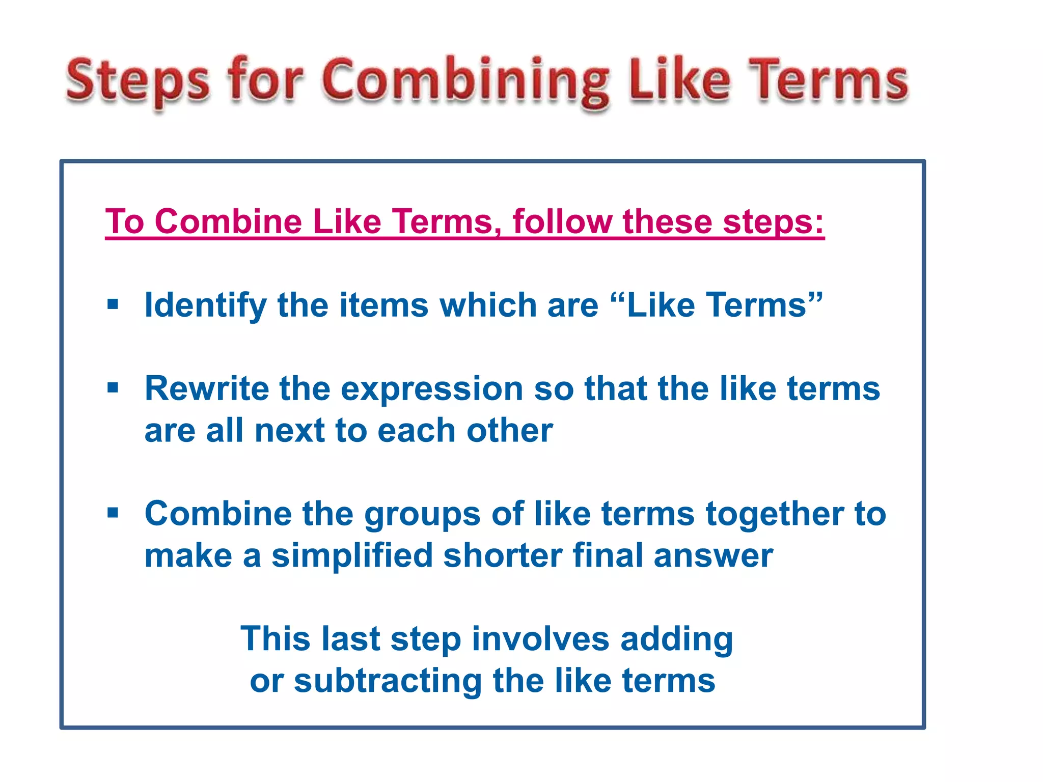 Combining Algebra Like Terms | PPTX