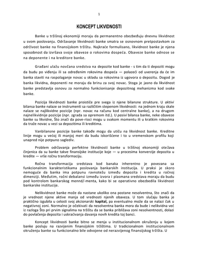 Likvidnost banaka bankarski menadzment | DOC