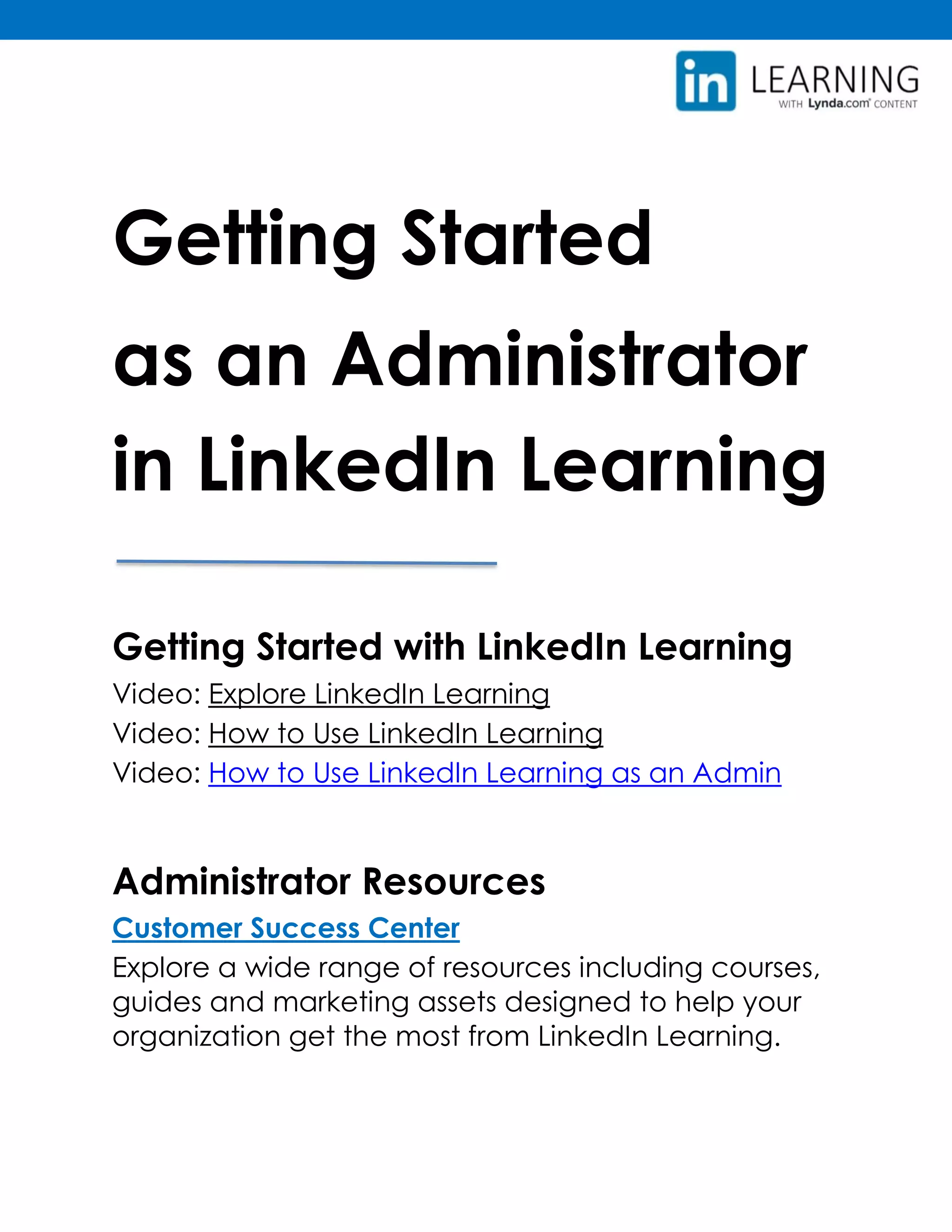 Getting Started as an Administrator in LinkedIn Learning | PDF