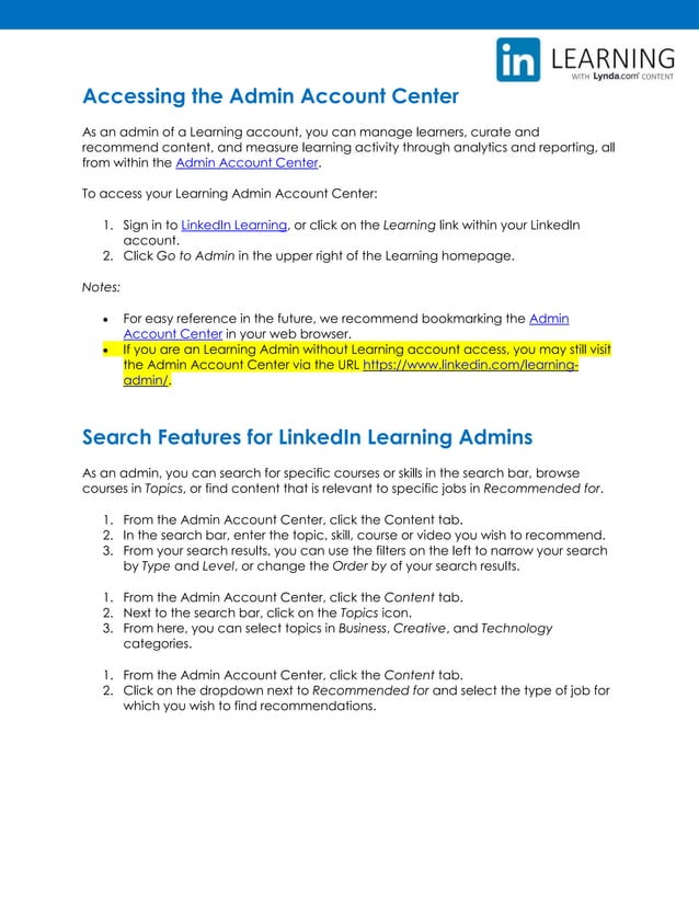 Getting Started as an Administrator in LinkedIn Learning | PDF