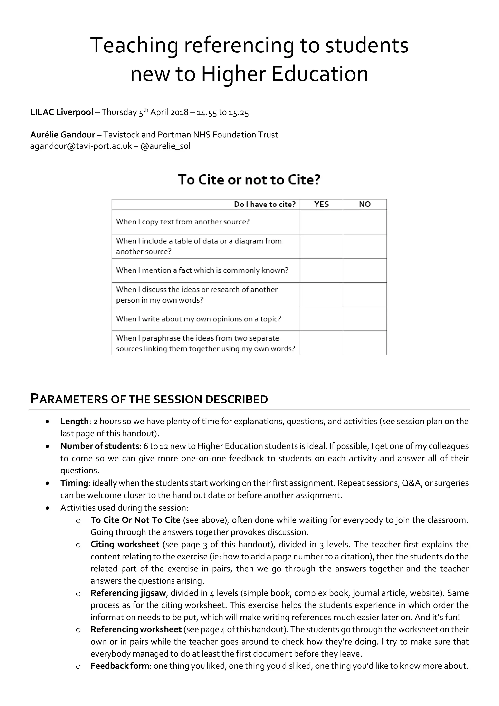 Teaching referencing to students new to Higher Education - Gandour ...