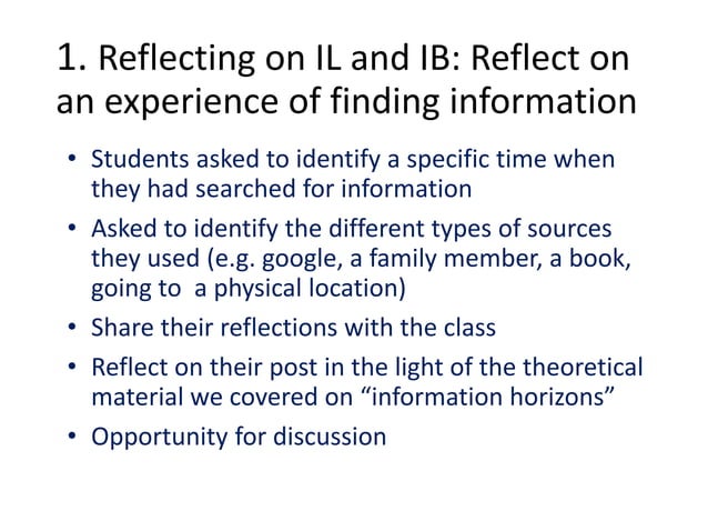 Teaching the next generation of IL educators: reflection for learning ...