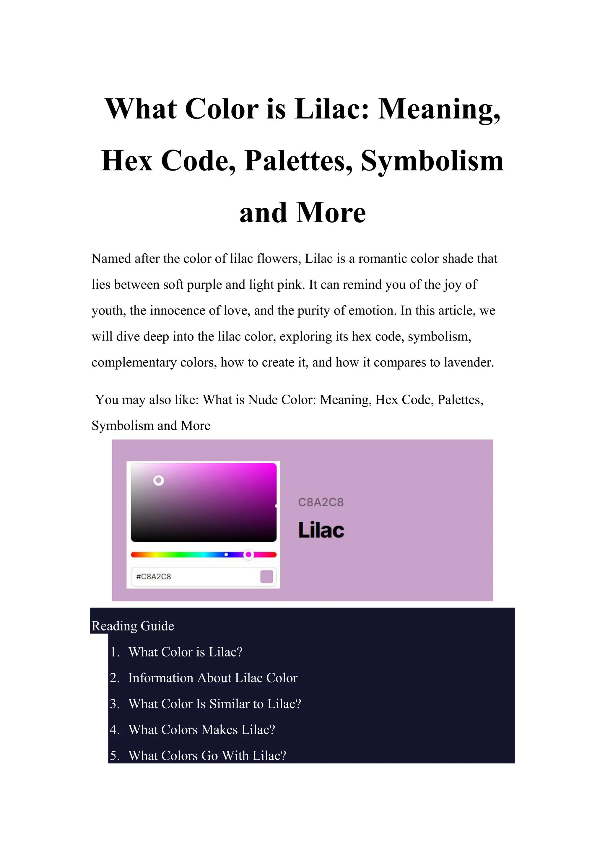 What Color is Lilac: Meaning, Hex Code, Palettes, Symbolism and More | PDF