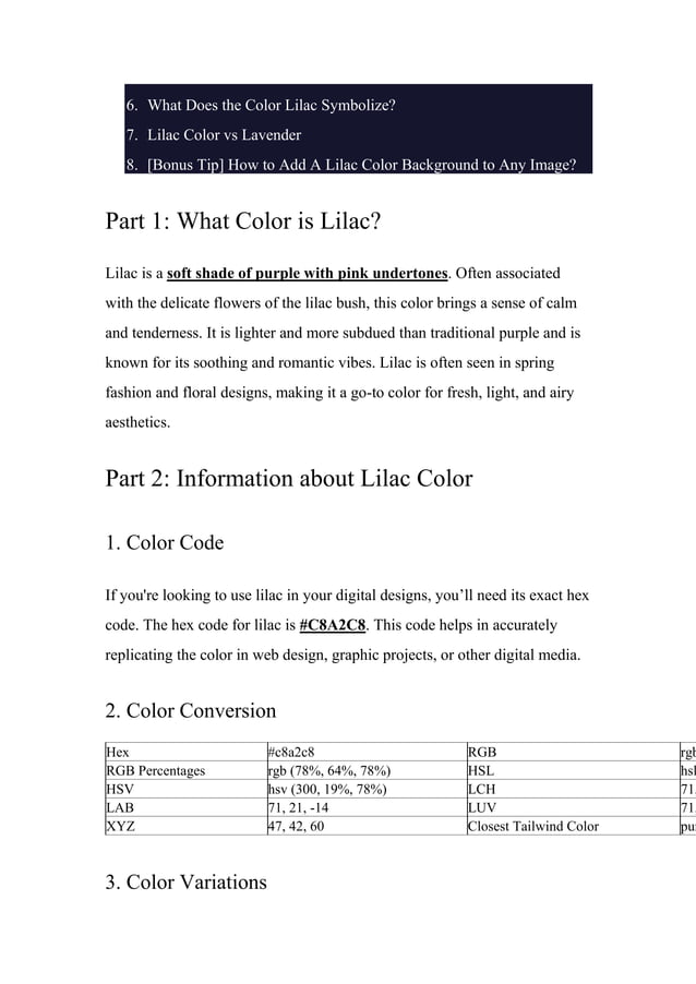 What Color is Lilac: Meaning, Hex Code, Palettes, Symbolism and More | PDF