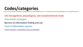 Lacey, A. The information practices of the homeless | PPTX