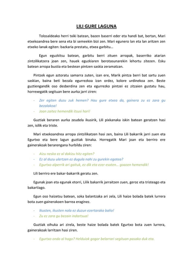 Lili gure laguna (ipuina idatzita) | PDF