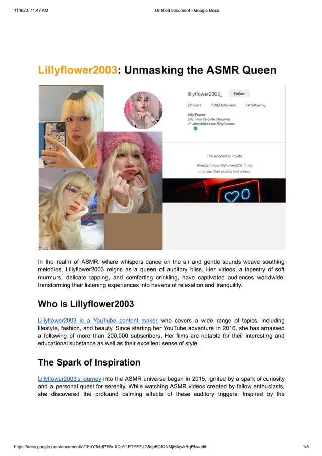 Lillyflower2003-Unmasking the ASMR Queen | PDF