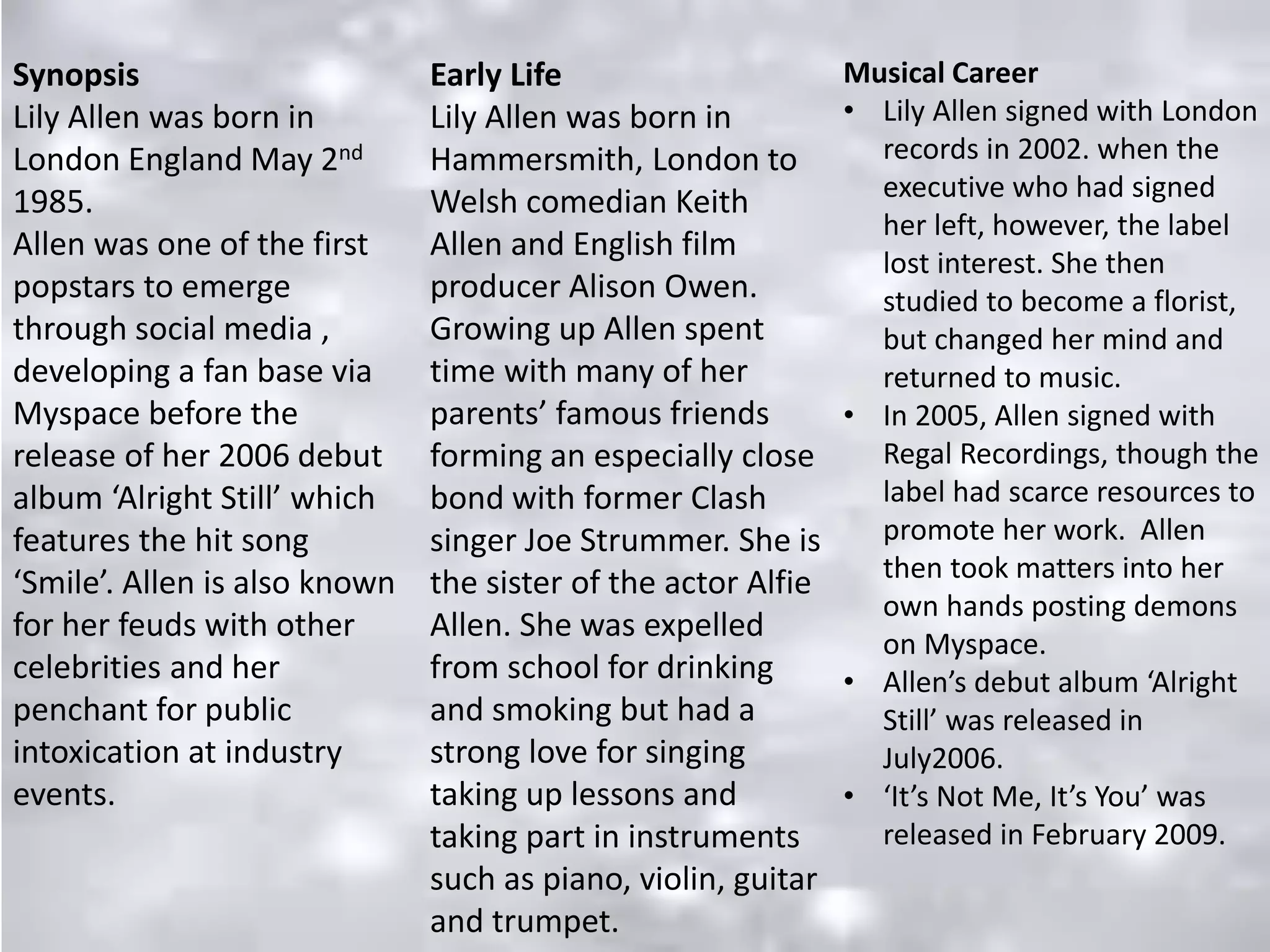 Lily allen star analysis | PPTX