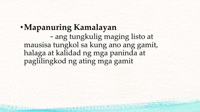 Limang pananagutan ng mga namimili | PPTX