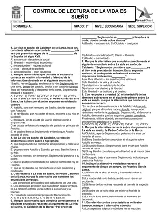 Lima,plan lector, la vida es sueño, 5°año, 7 aulas, 280 copias | DOC