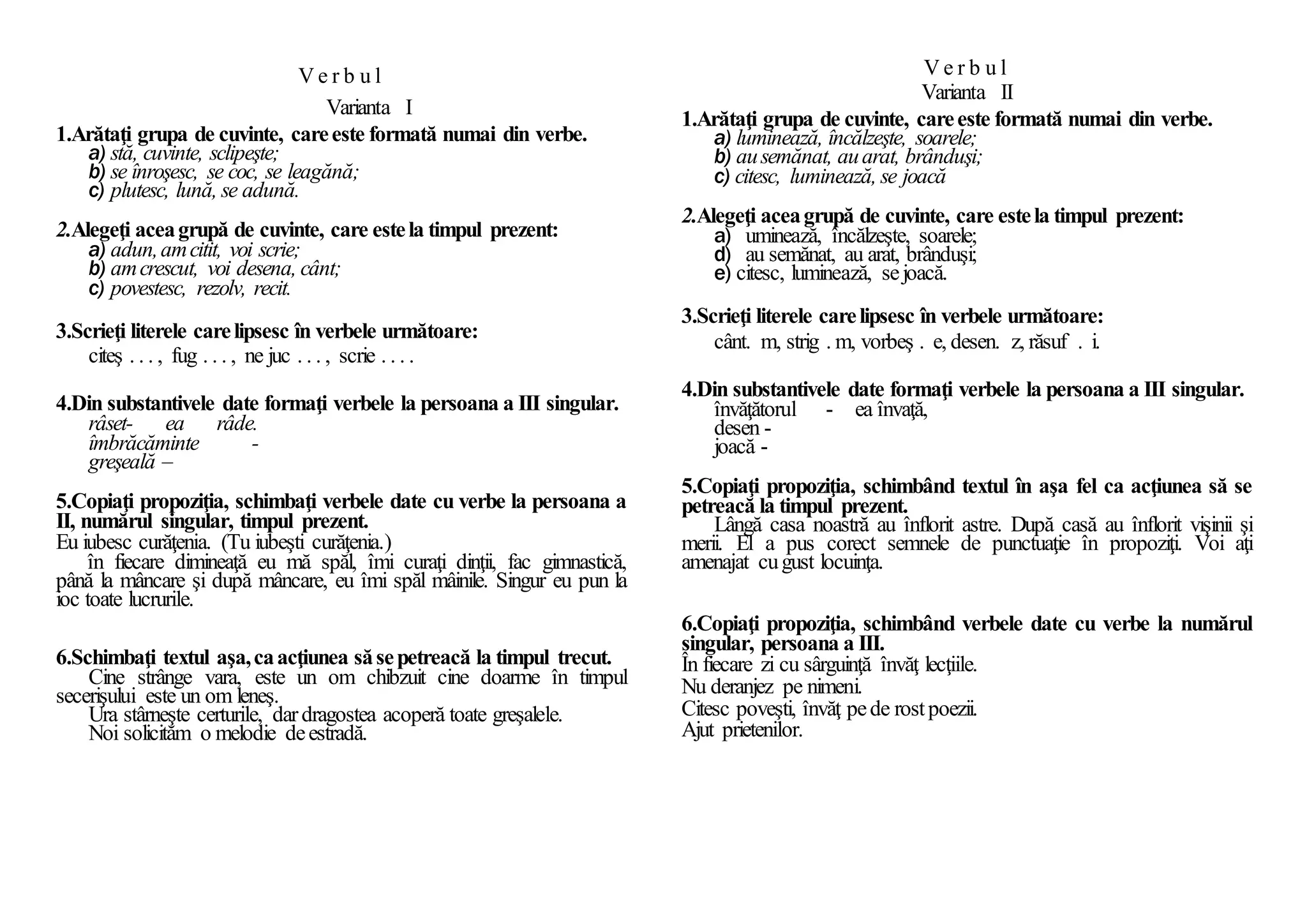 Limba română. verbul. clasa a 4 a | DOCX