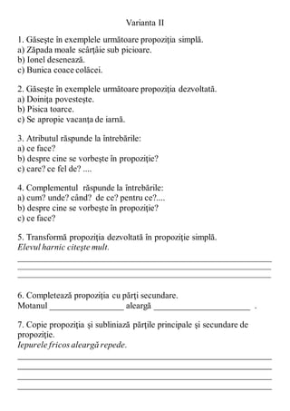 Limba română propoziţia simplă şi dezvoltată.părţile de propoziţie.clasa a 4 a | DOCX