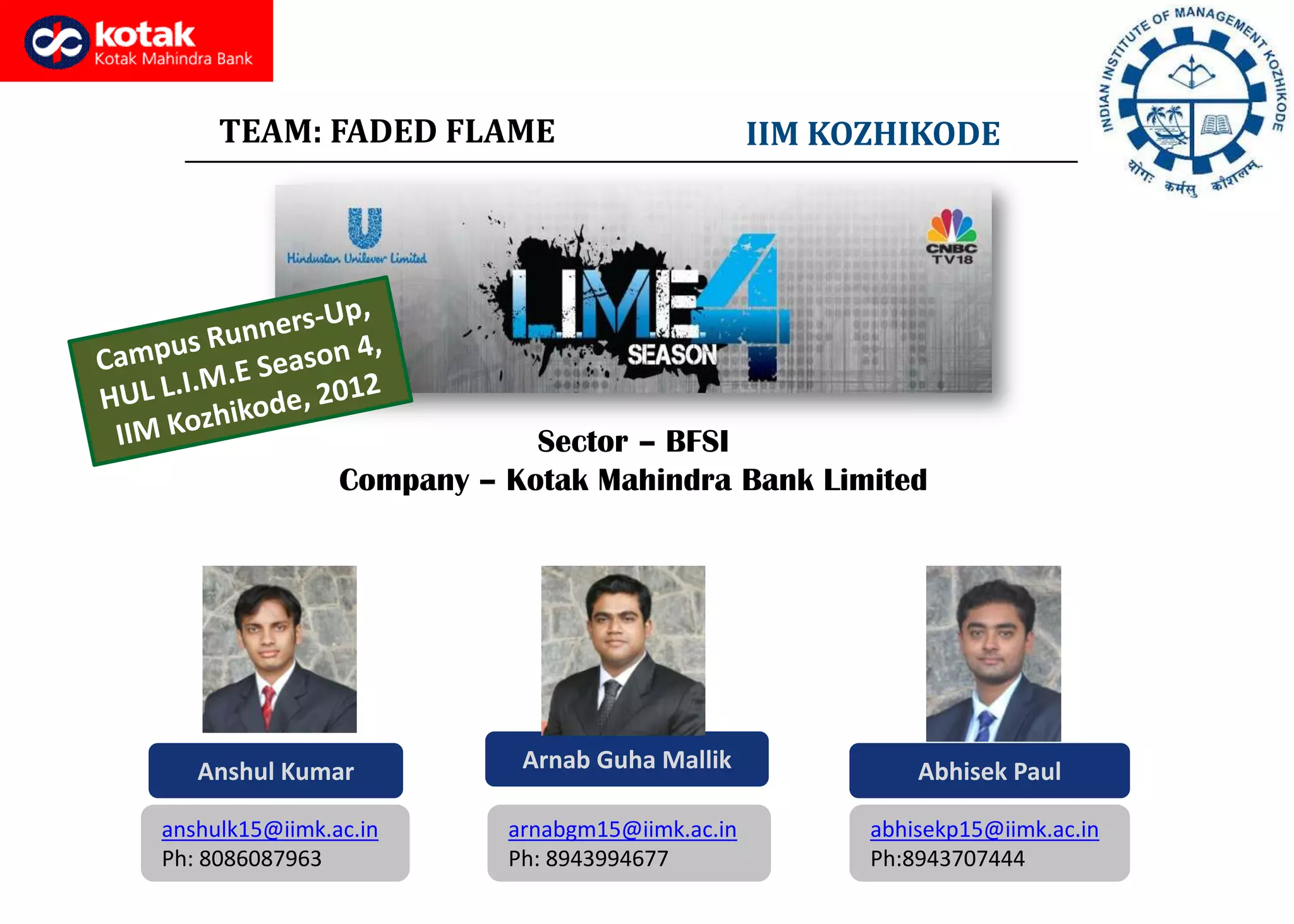 Team: Faded Flame, IIM Kozhikode, HUL L.I.M.E Season 4 | PPT