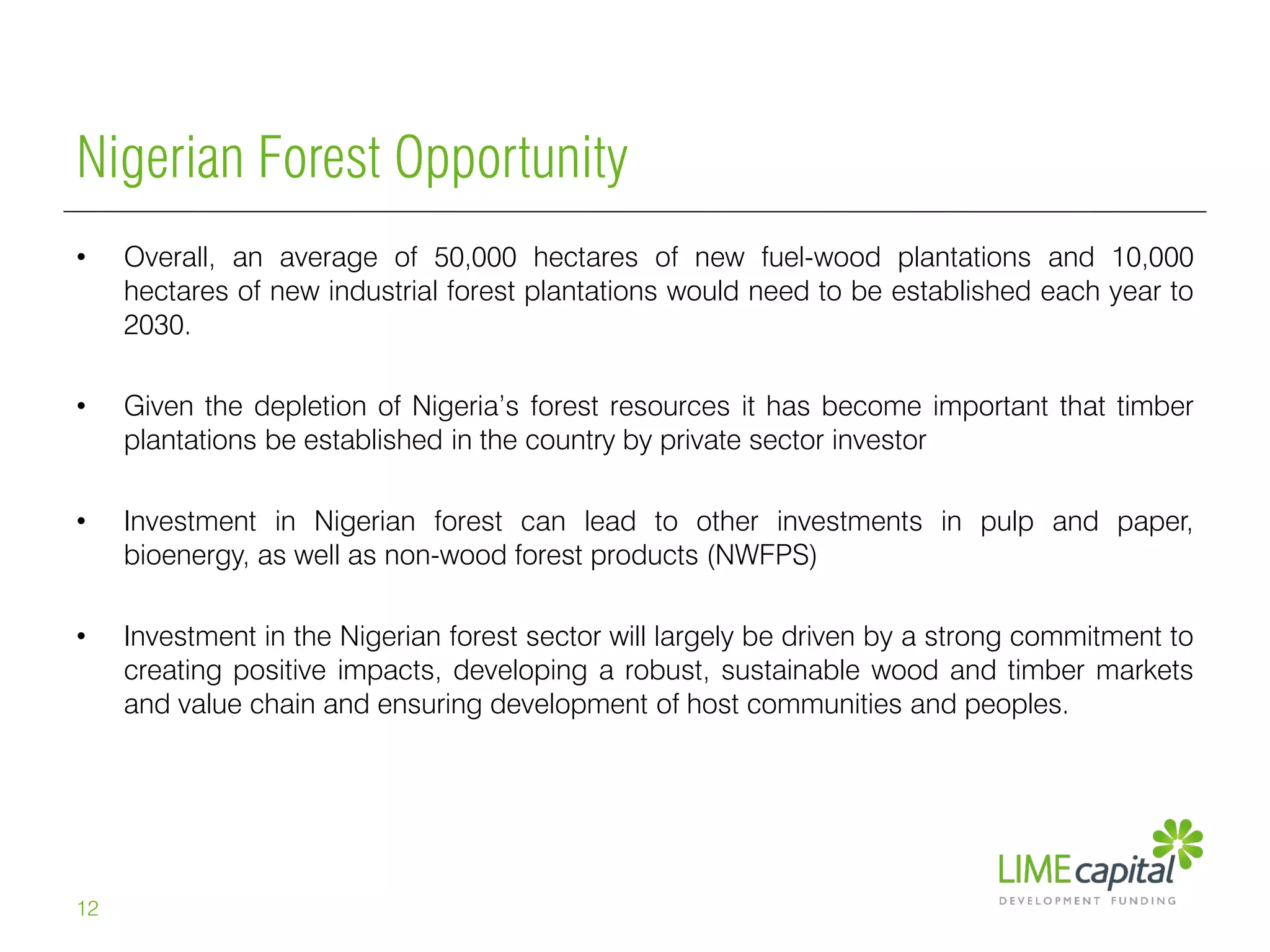 Lime Capital Investment Strategy for Nigerian Forestry | PPT