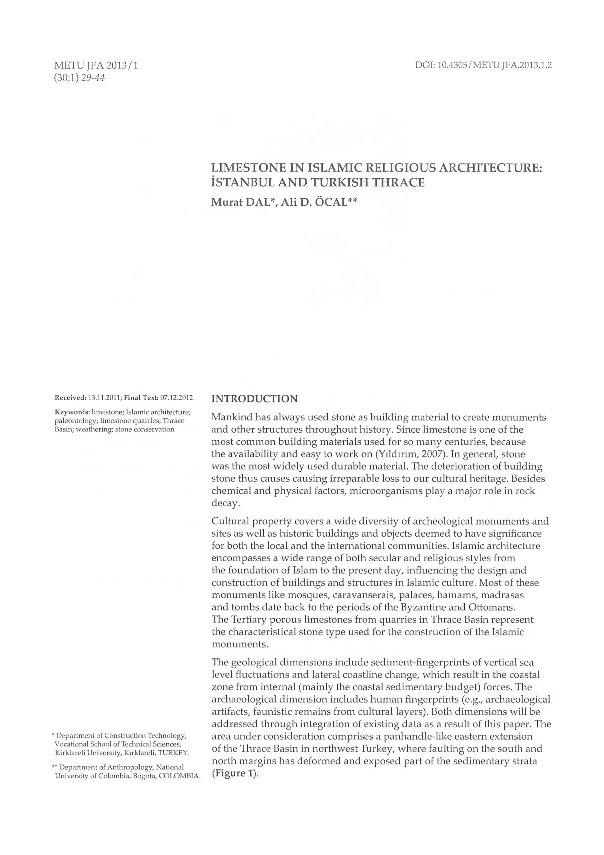 Limestone used in islamic religious architecture from istanbul and ...