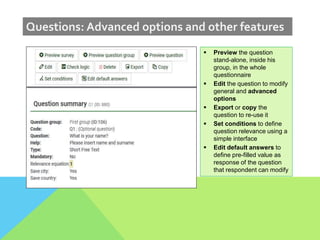 Limesurvey - Getting started creating a web-survey | PPTX