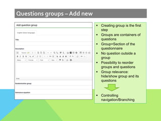 Limesurvey - Getting started creating a web-survey | PPTX
