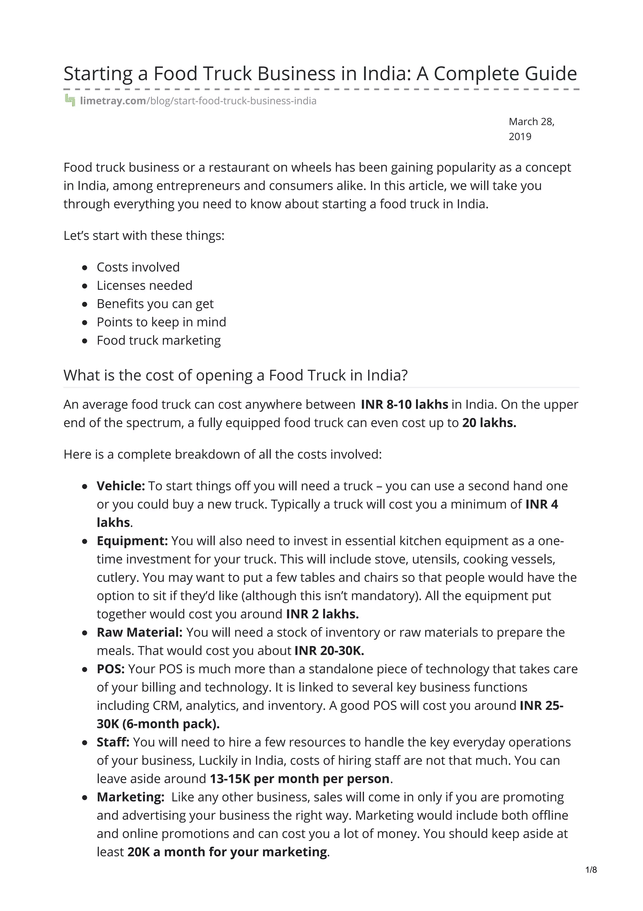 Starting a Food Truck Business in India: A Complete Guide | PDF