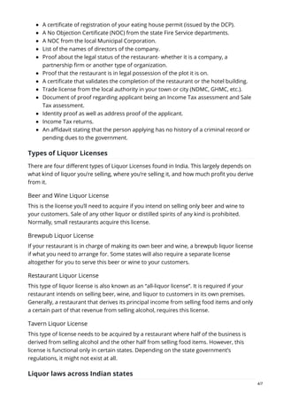 Getting a Liquor Permit for your Restaurant in India | PDF