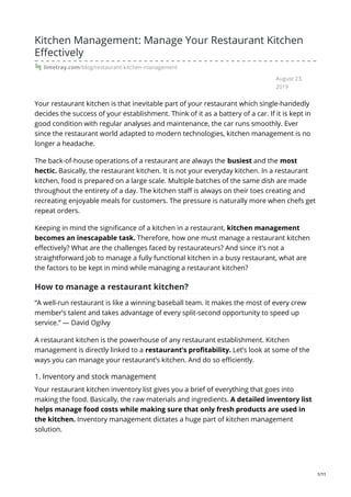 Kitchen Management: Manage Your Restaurant Kitchen Effectively | PDF