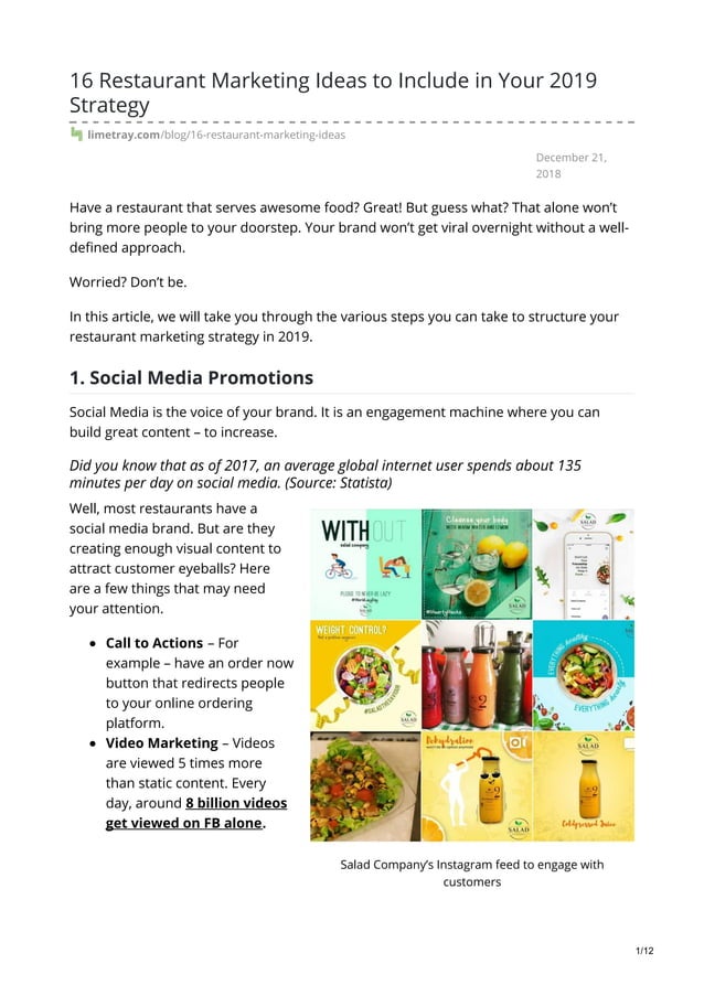 16 Restaurant Marketing Ideas to Include in Your 2020 Strategy | PDF