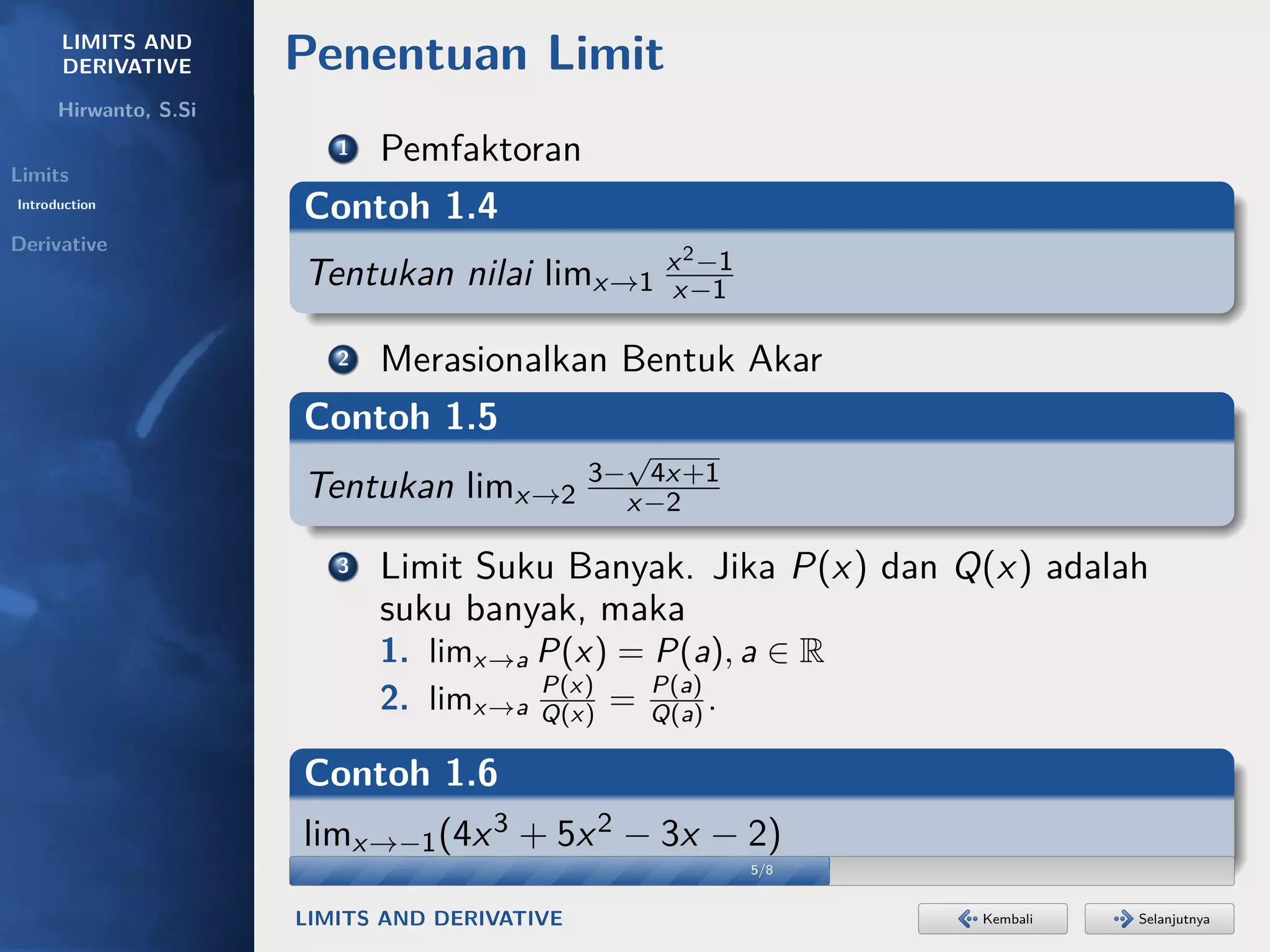 Materi Limit Aljabar dan Turunan Aljabar | PDF