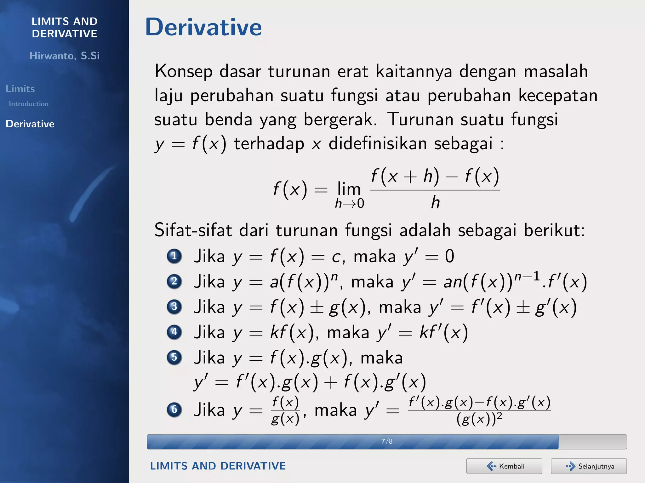 Materi Limit Aljabar dan Turunan Aljabar | PPT