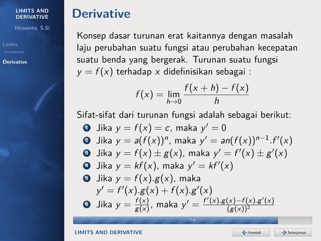 Materi Limit Aljabar dan Turunan Aljabar | PDF