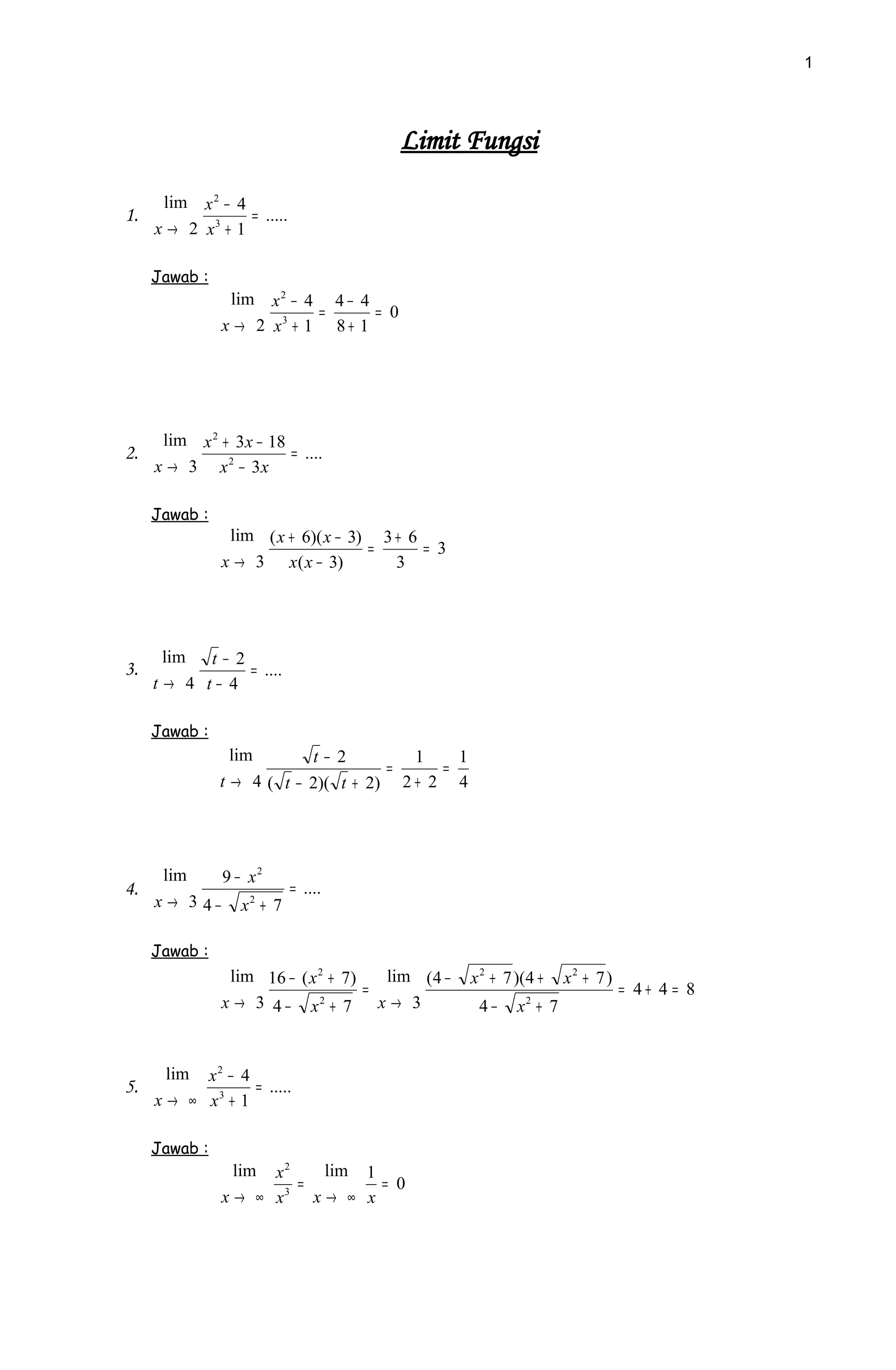 Soal Latihan dan Pembahasan Limit Fungsi | PDF