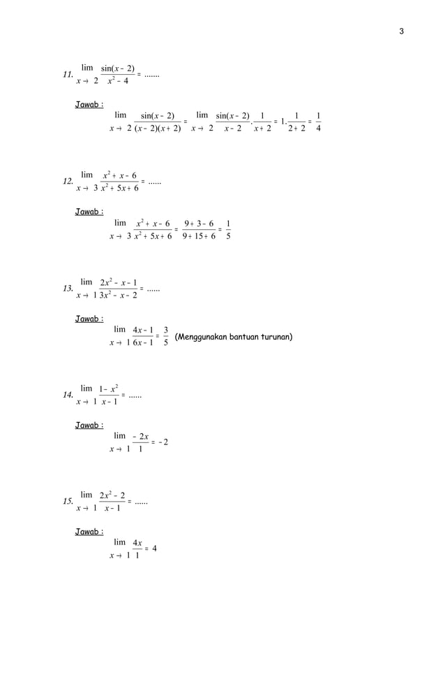 Soal Latihan dan Pembahasan Limit Fungsi | PDF